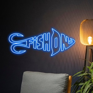 Fish on Neon Led Sign, Fishing Neon Sign, Fisher Led Light, Fisherman ...