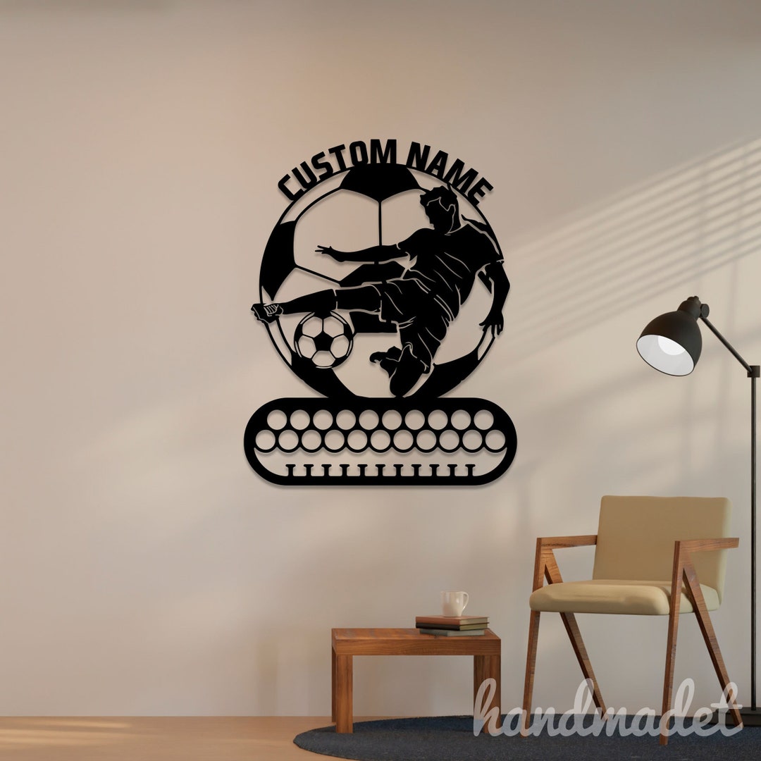 Custom Soccer Medal Hanger Metal Wall Art LED Light, Soccer Player Name ...