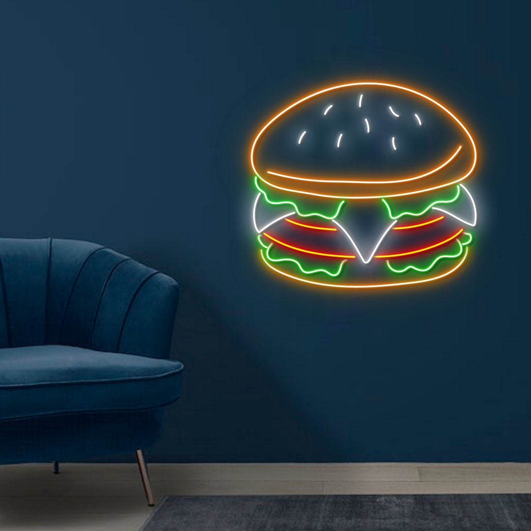 Burger Led Sign, Hamburger Neon Sign, Wall Decor, Burger Art Sign, Home ...