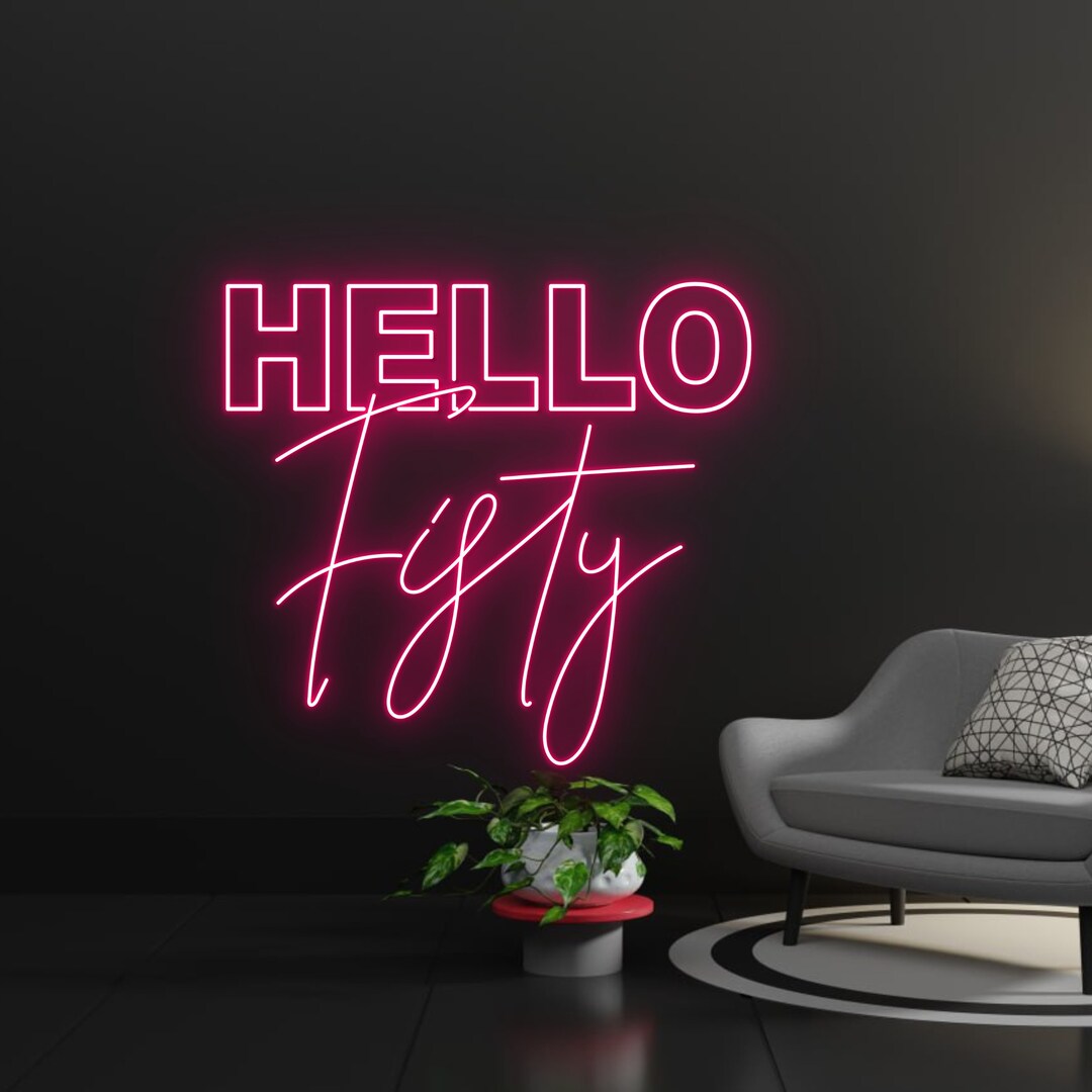 Hello Fifty 50th Birthday Decorations for Her Gifts, Custom LED Neon ...