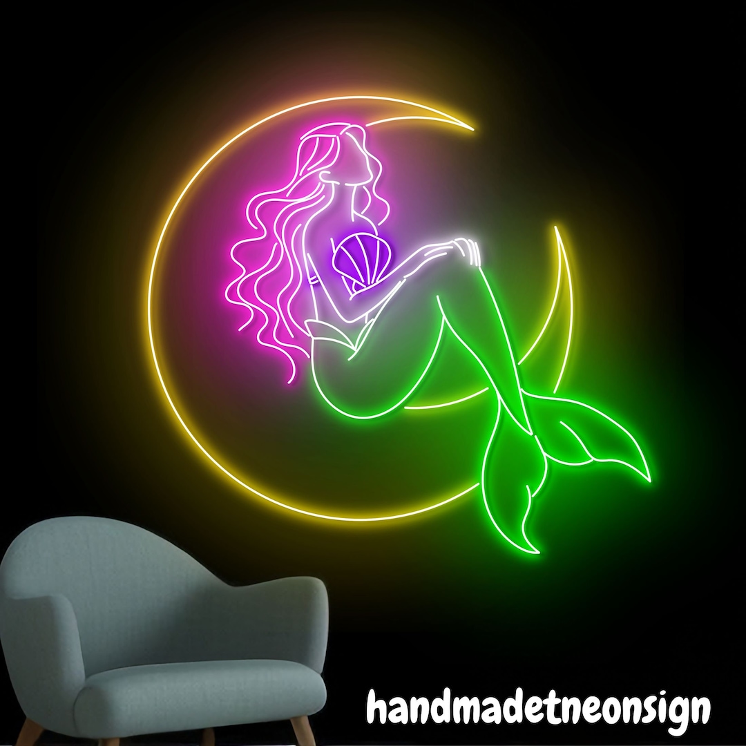 Mermaid in the Moon Neon Sign, Mermaid Led Sign, Moon Neon Light ...