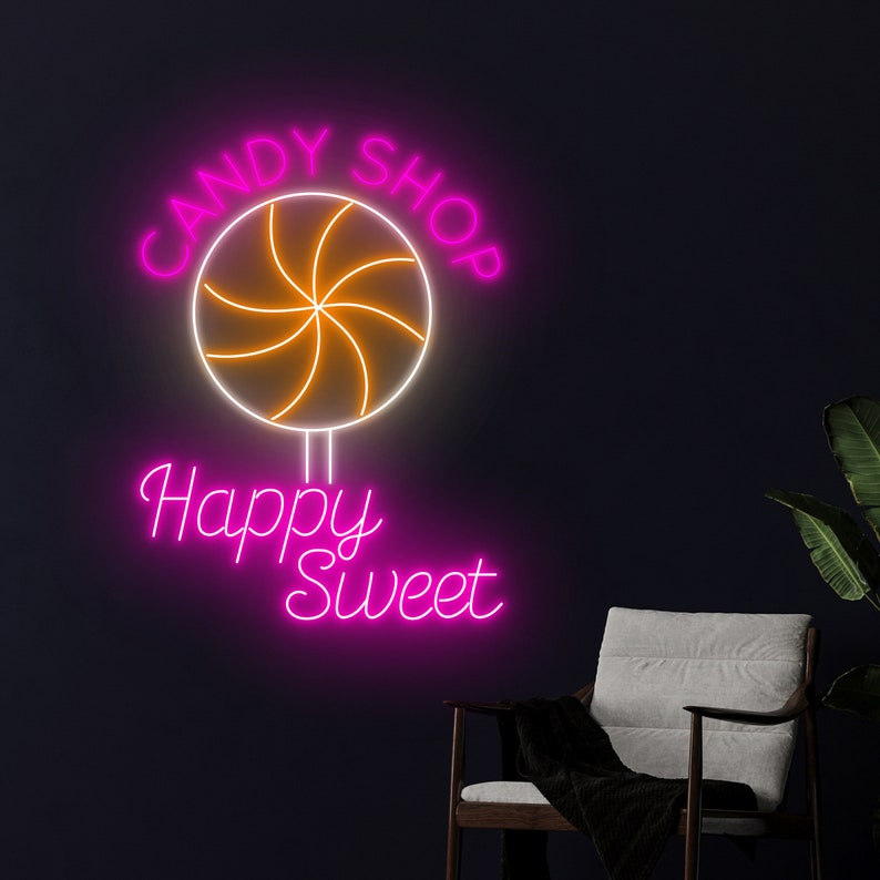Candy Shop Neon Sign, Happy Sweet Led Sign, Lollipop Candy Neon Light ...
