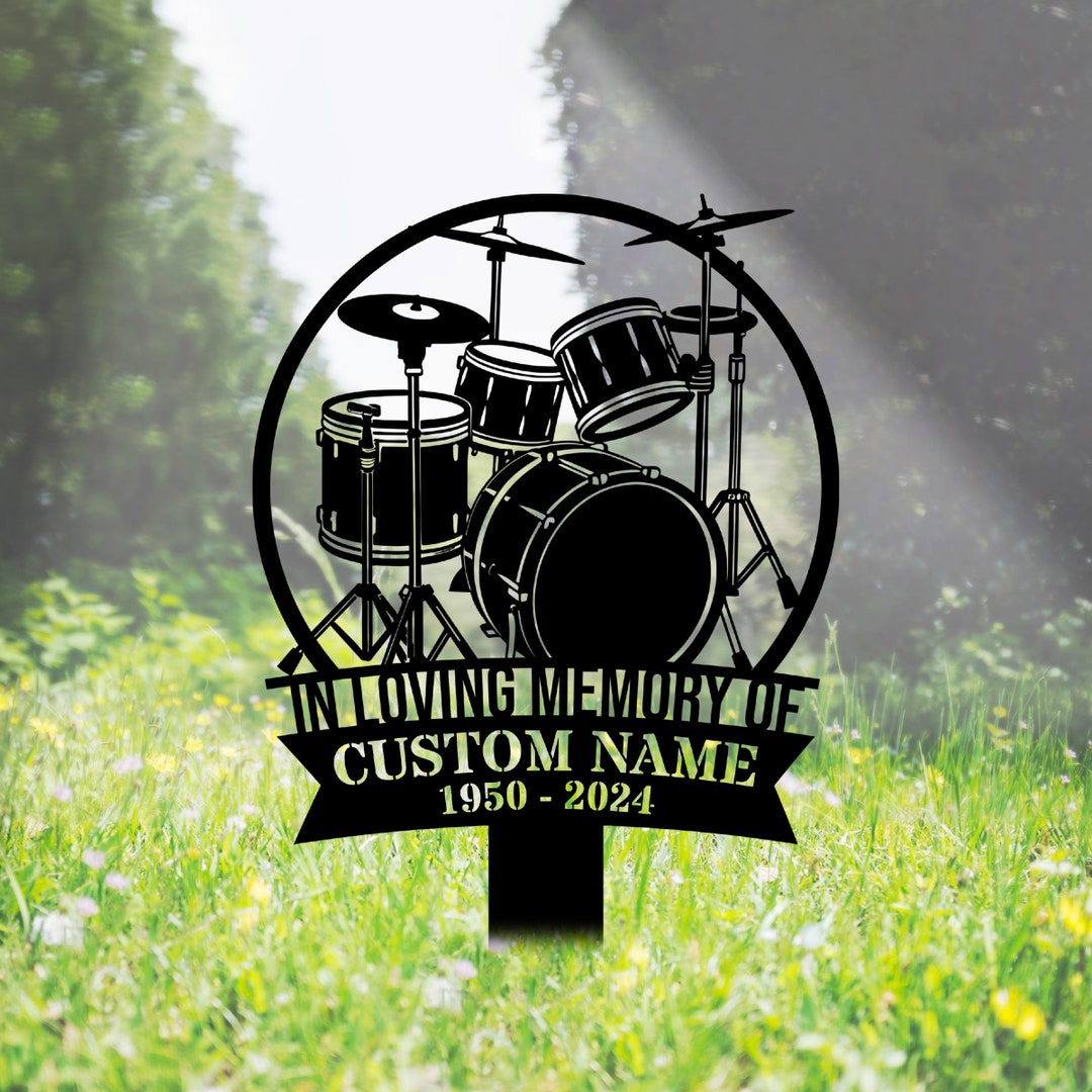 Custom Drum Set Memorial Stake, Drummer Stake Metal Sign, Personalized ...