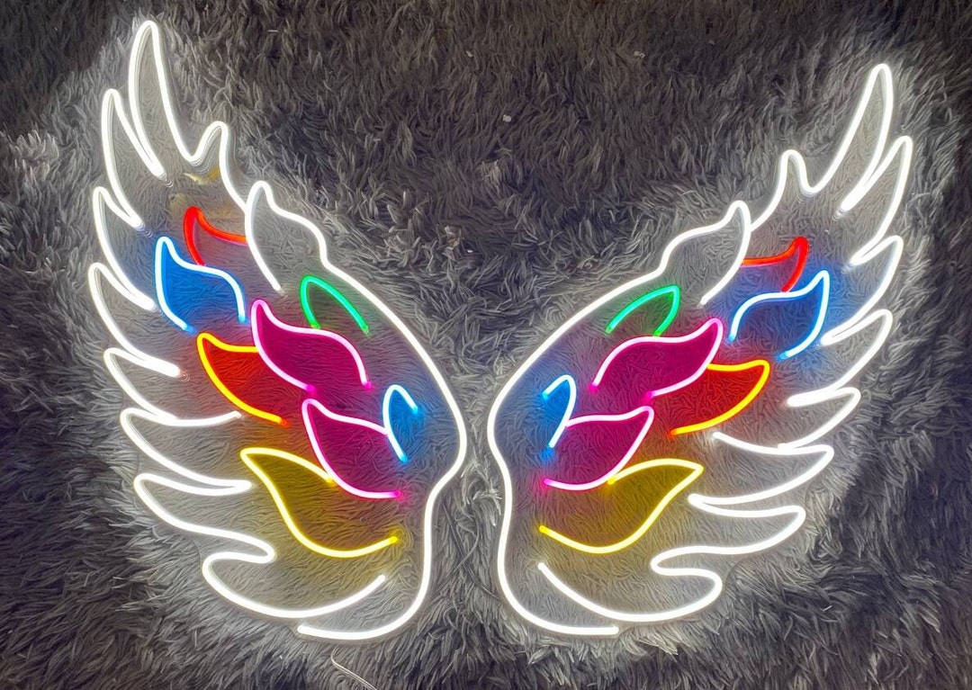 Wings Neon Sign | Wings Room Decor | Colorful Wings Neon Sign | Neon ...