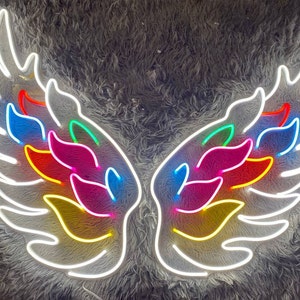Wings Neon Sign | Wings Room Decor | Colorful Wings Neon Sign | Neon ...