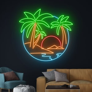 Palm Tree Sun Neon Sign, Palm Tree Beach Led Sign, Sea Ocean Led Light ...