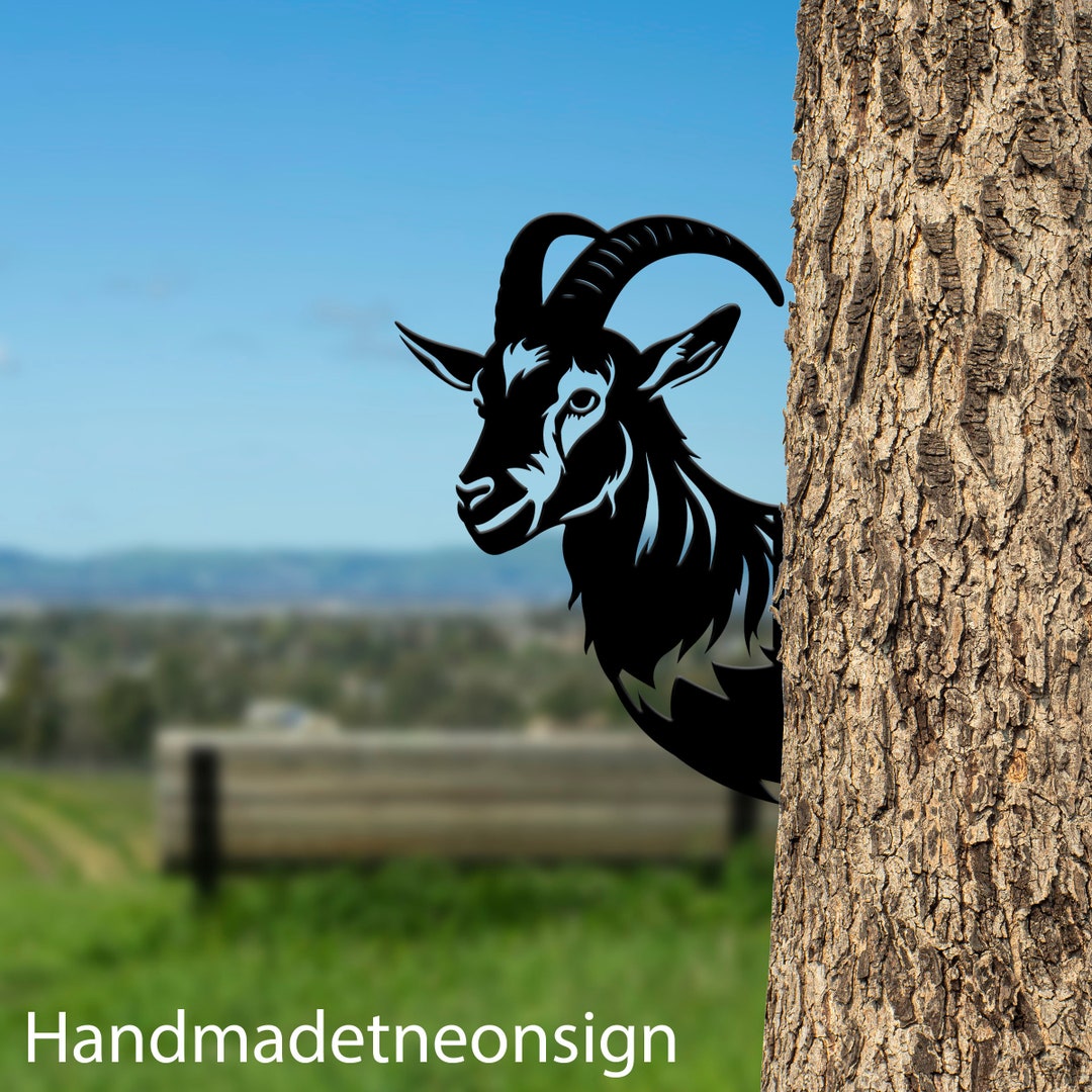 Personalized Goat on Branch Metal Tree Stake, Goat Garden Tree Stake ...