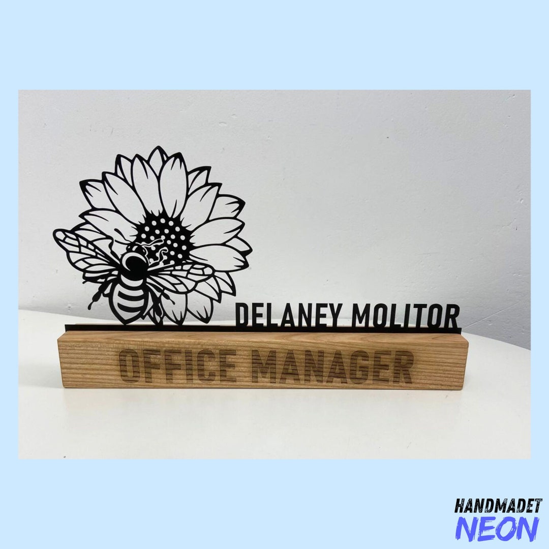 Custom Sunflower Desk Name Plate, Bee Sunflower Nameplate for Desk ...