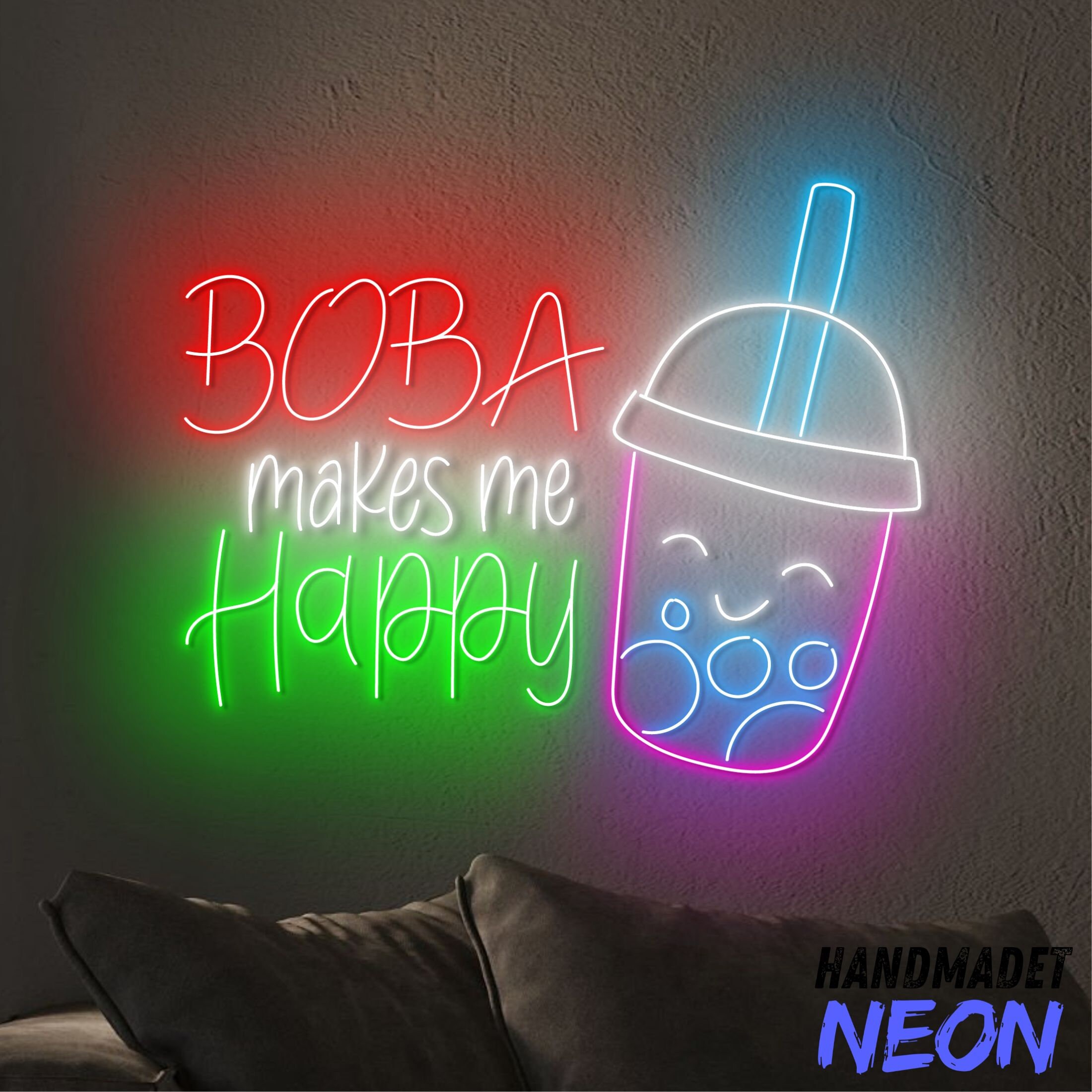 Boba Make Me Happy Neon Sign, Milk Tea Led Sign, Bubble Tea Neon Light ...