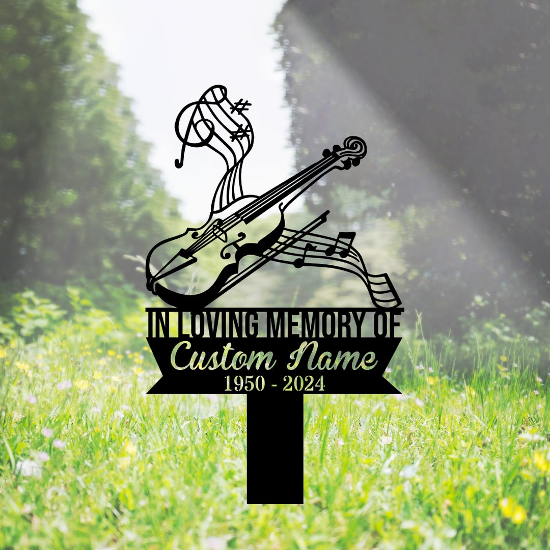 Custom Violin Memorial Stake, Music Note Stake Metal Sign, Personalized ...