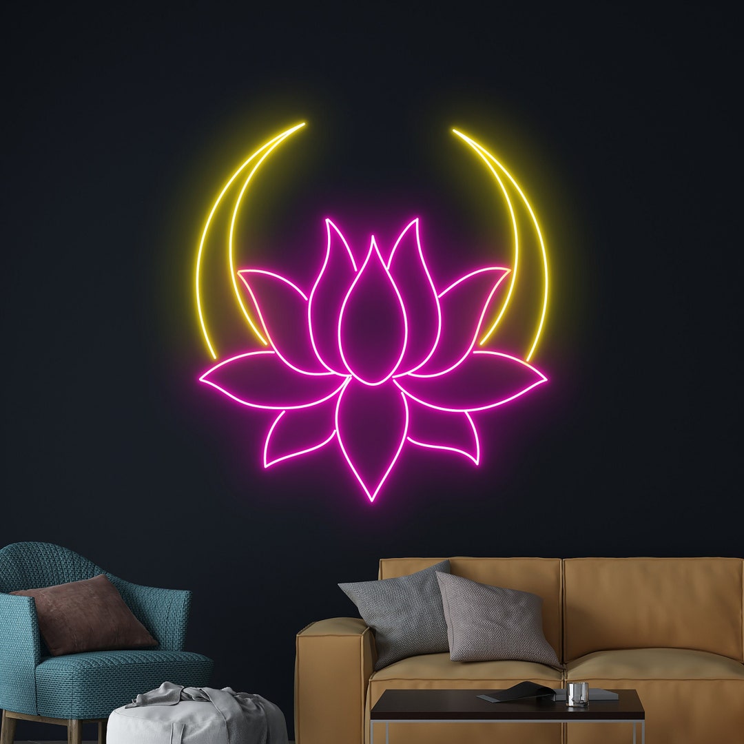 Lotus Moon Neon Sign, Custom Moon Led Sign, Lotus Moon Neon Light ...