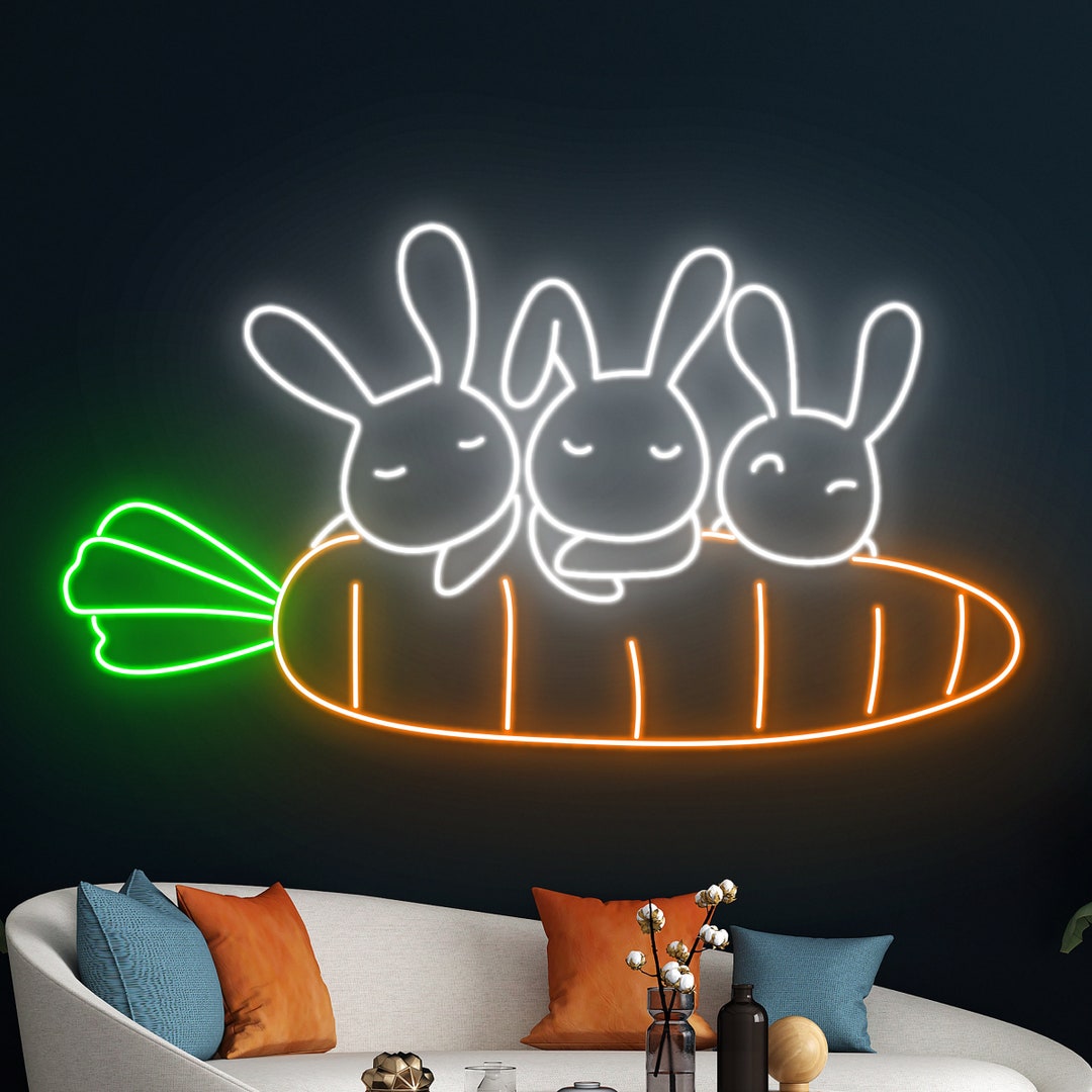 Rabbits Carrot Neon Sign, Rabbit Led Sign, Happy Easter Neon Light ...