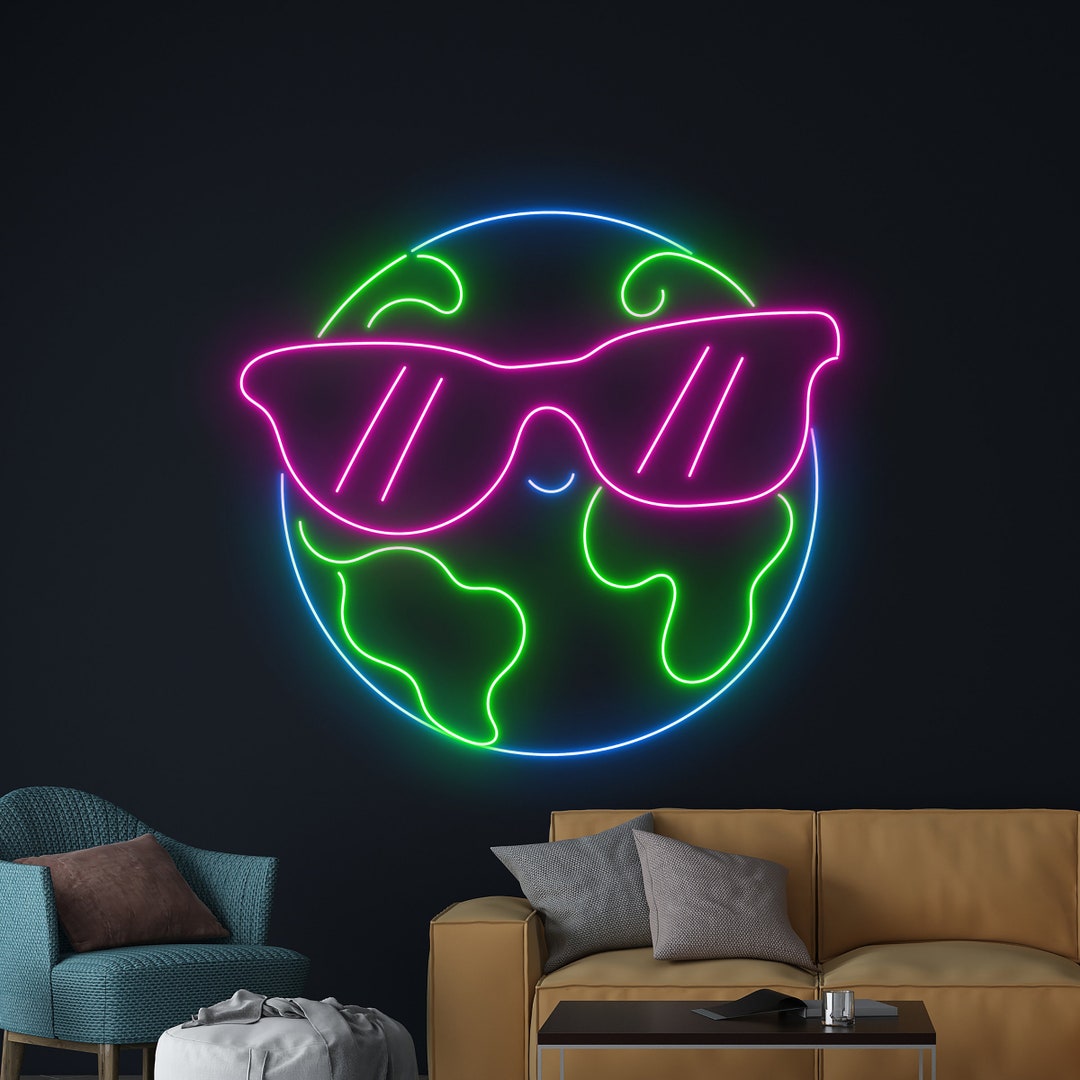 Earth Glasses Neon Sign, Custom Earth Led Sign, Cute Earth Neon Light ...