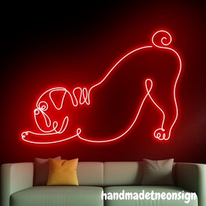Pug Dog Neon Sign, Pug Dog Yoga Line Art Led Sign, Pug Dog Lover Neon ...