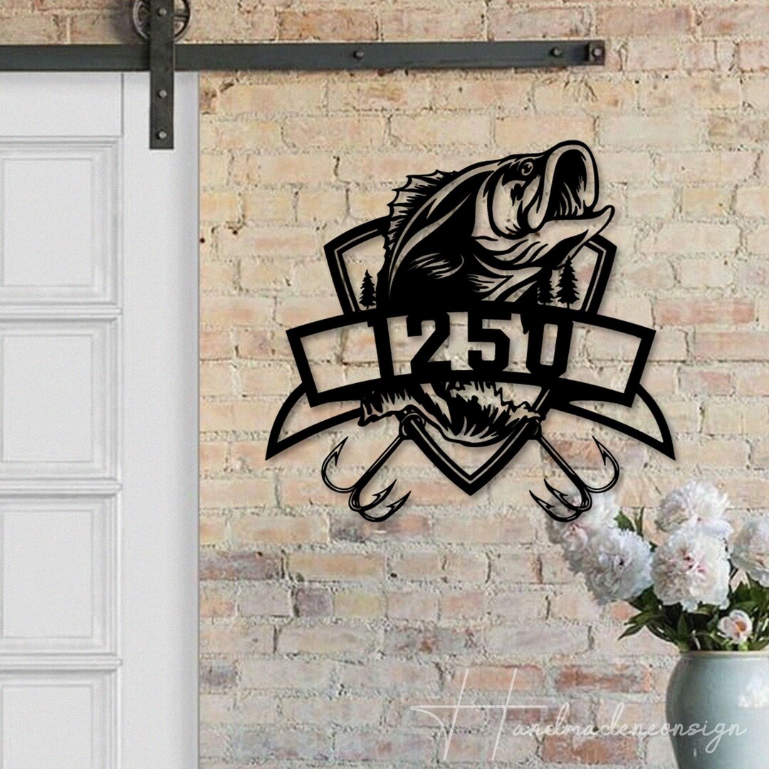 Personalized Bass Fish House Number, Fishing Home Number Metal Wall ...