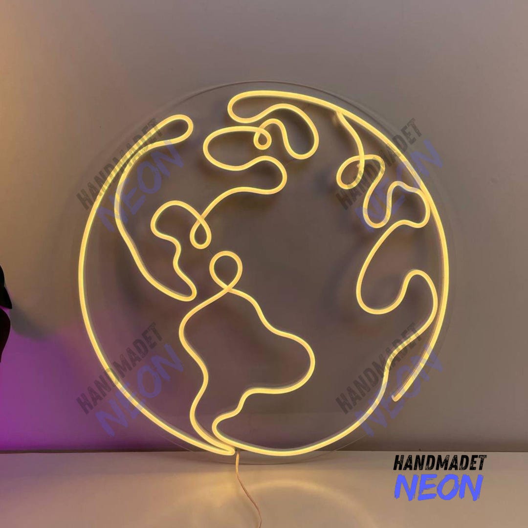 Earth Line Art Neon Sign, Earth Led Sign, Earth Led Light, Earth Neon ...