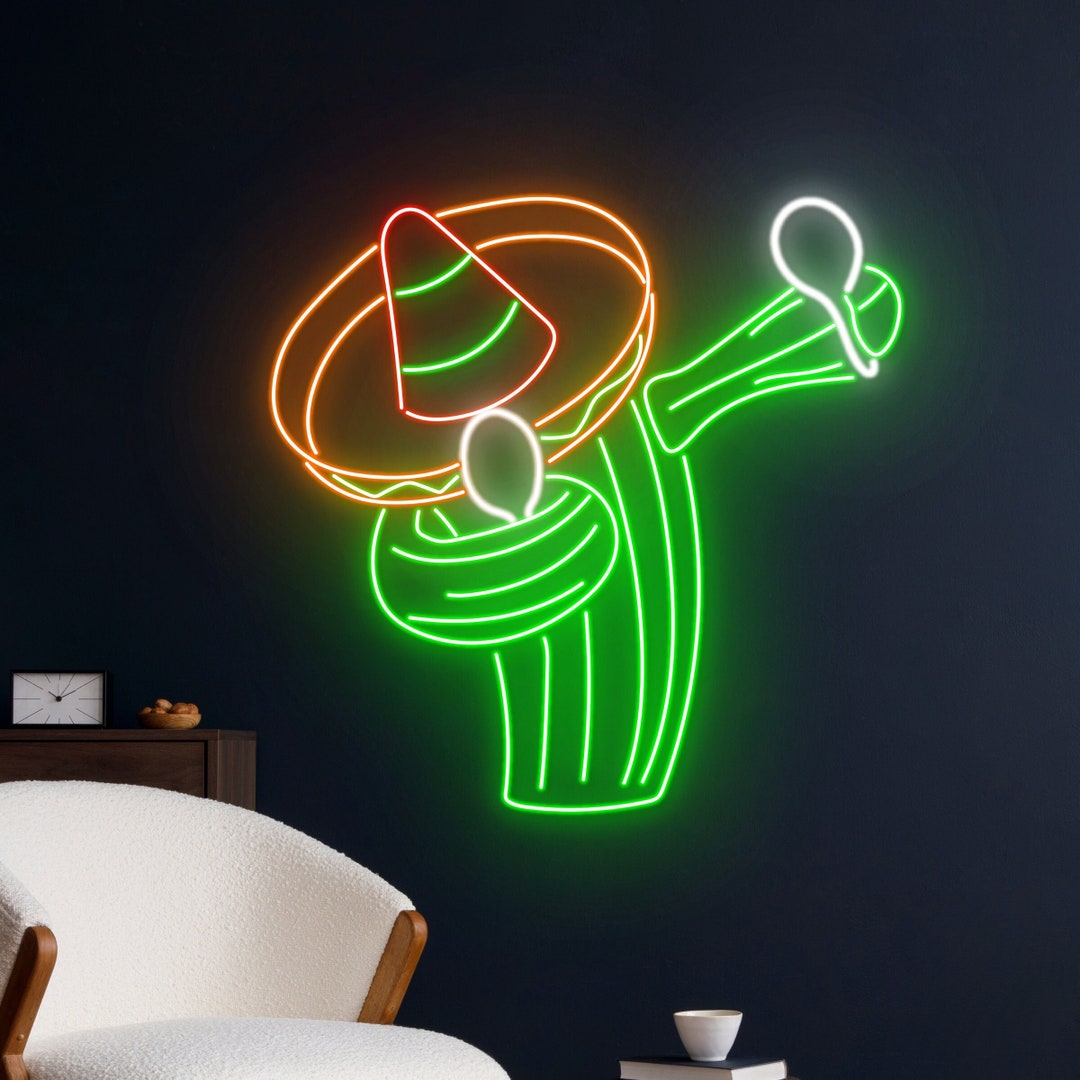Dabbing Cactus Neon Sign, Sombrero Hat Cactus Neon Light, Cactus Maraca ...