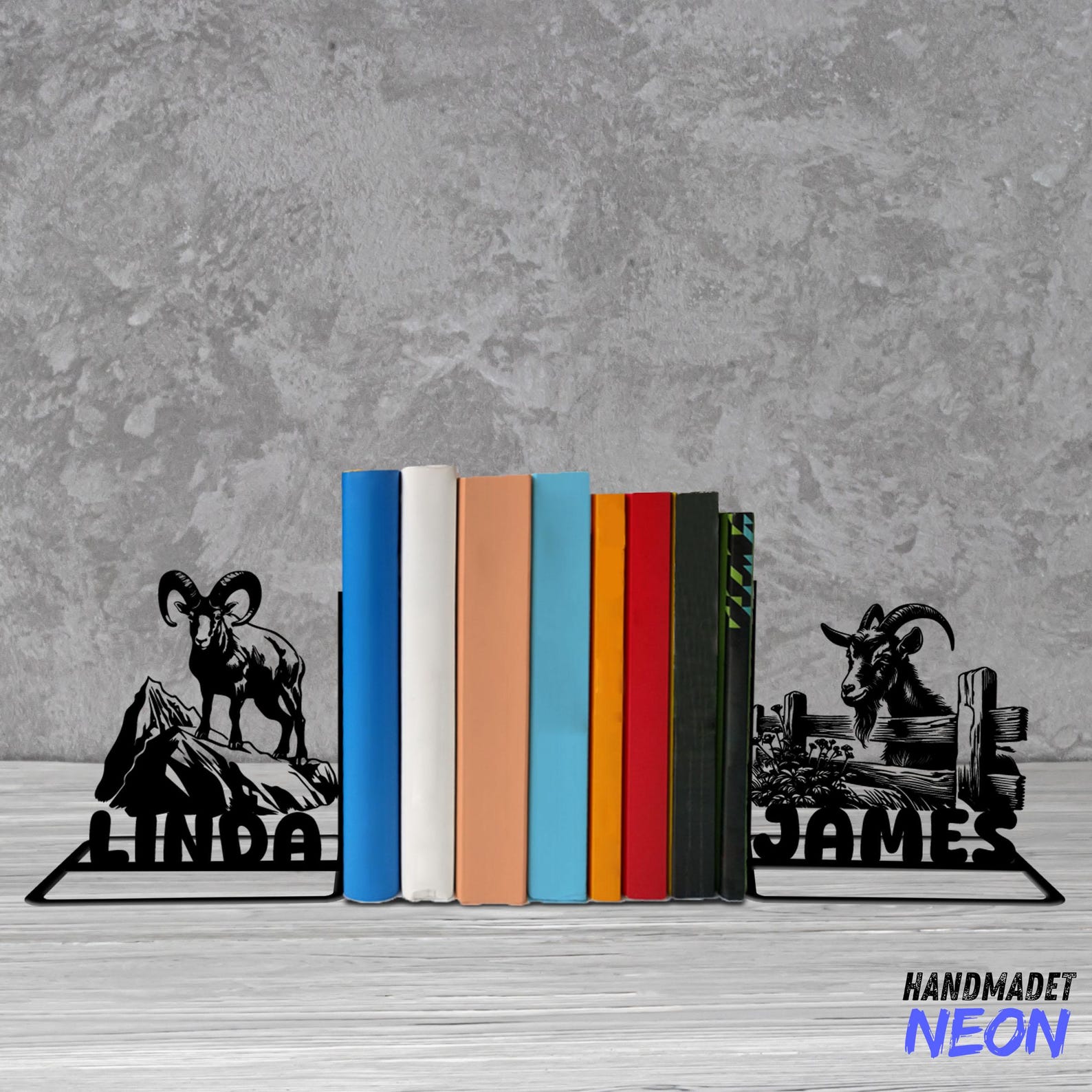 Custom Goat Metal Bookends, Goat Farm Name Bookend, Goat Farm Table ...