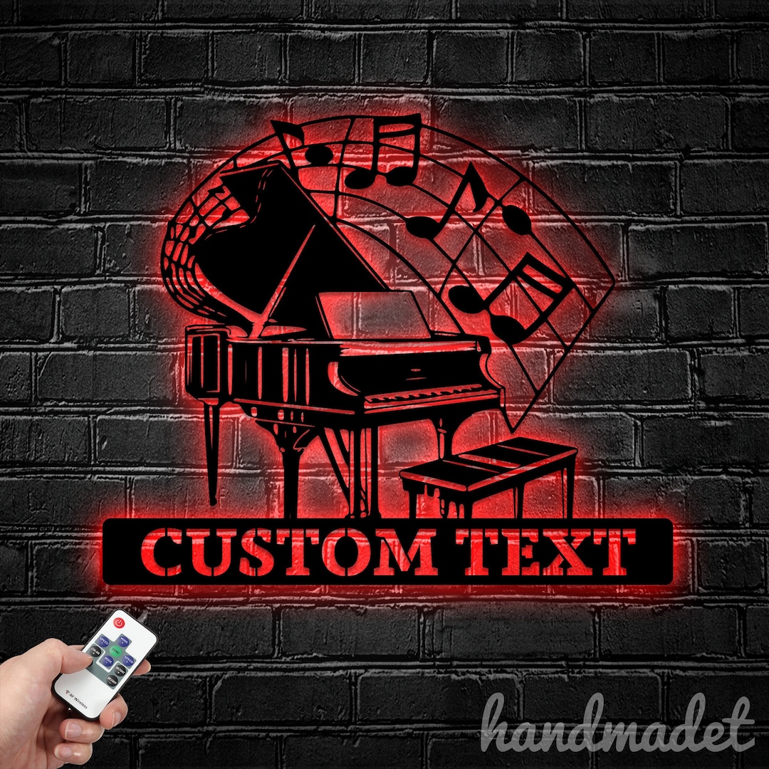 Custom Piano Metal Wall Art LED Light - Personalized Piano Name Sign ...