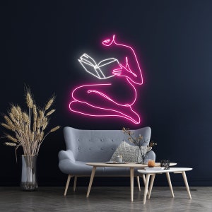 Girl Reading A Book Led Sign, Girl Reading Neon Sign, Wall Decor, Girl ...