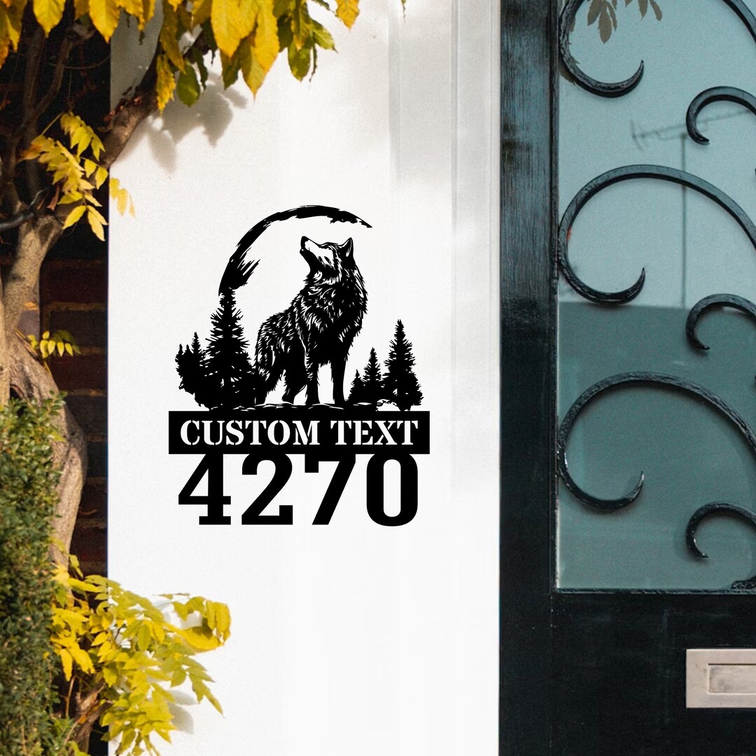 Personalized Wolf Moon Forest Home Number Metal Sign, Custom Wolf ...