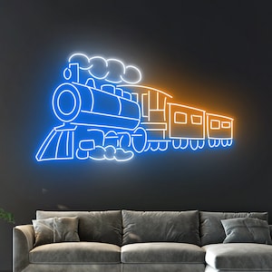 Train Neon Sign, Steam Train Led Sign, Coal Train Led Light, Locomotive ...