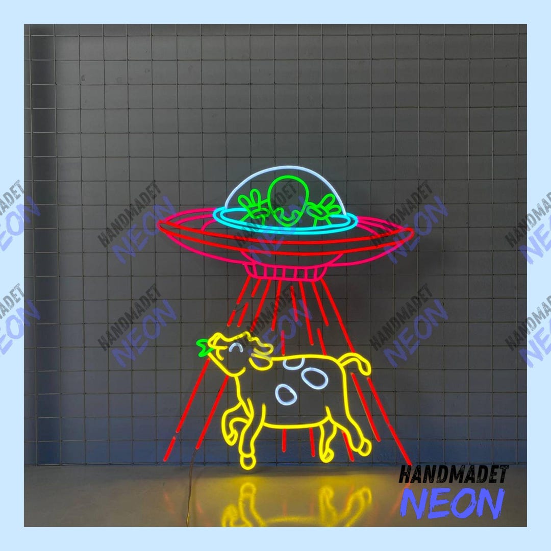 Alien UFO Abduction Dairy Cow Led Sign, UFO Dairy Cow Alien Neon Sign ...