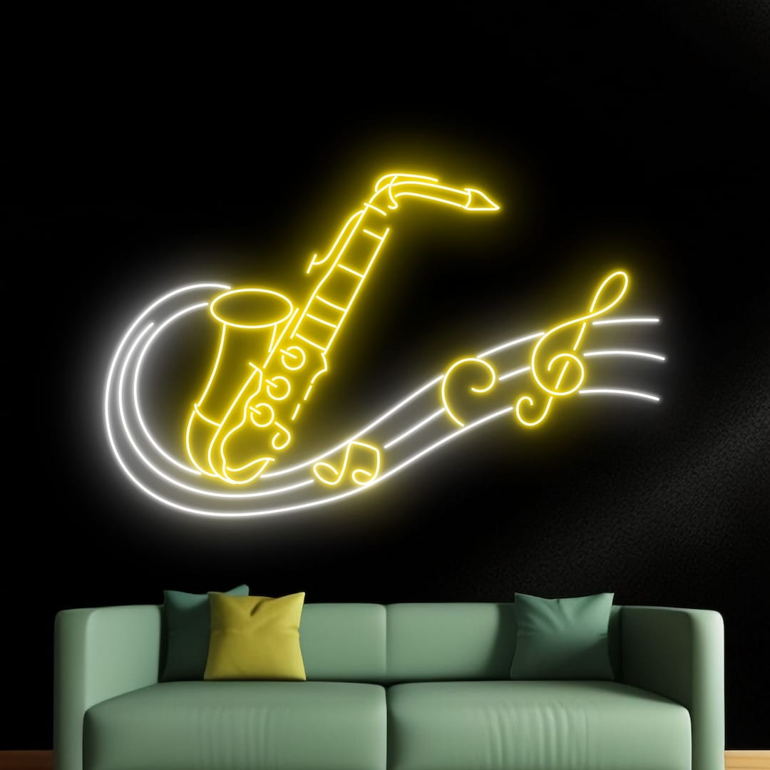 Saxophone Led Sign, Saxophone Neon Light, Saxophone Music Note Neon ...