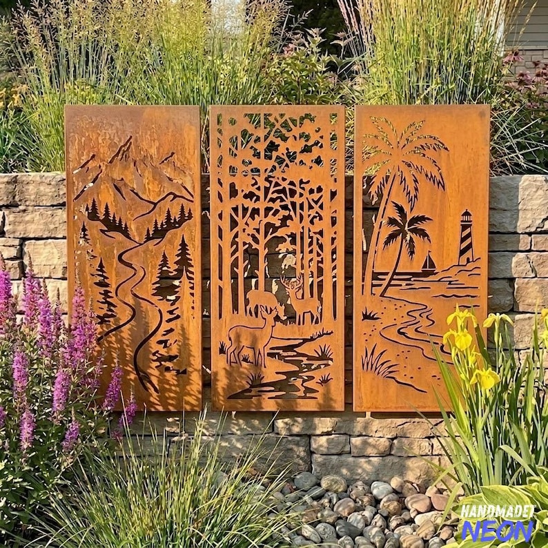 Custom Nature Landscape Metal Garden Wall Panel, Coastal Lighthouse ...