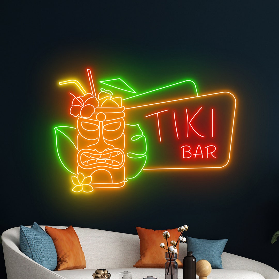 Tiki Bar Neon Sign, Bar Tiki LED Light, Cocktails Tiki Logo Neon Light ...