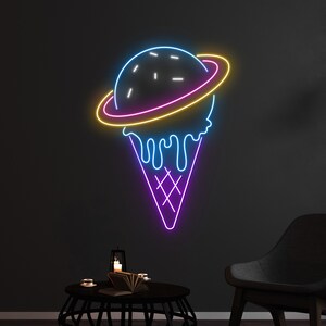 Custom Ice Cream Neon Sign, Ice Cream Cone Neon Light, Dripping Ice ...