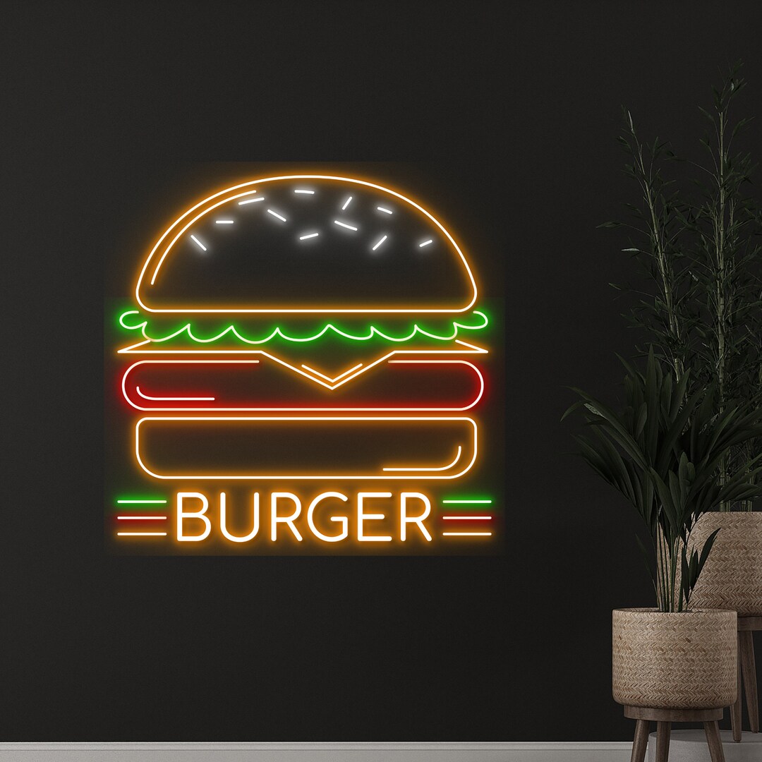 Burger Neon Sign, Burger Neon Light, Burger Led Light, Fast Food Led ...