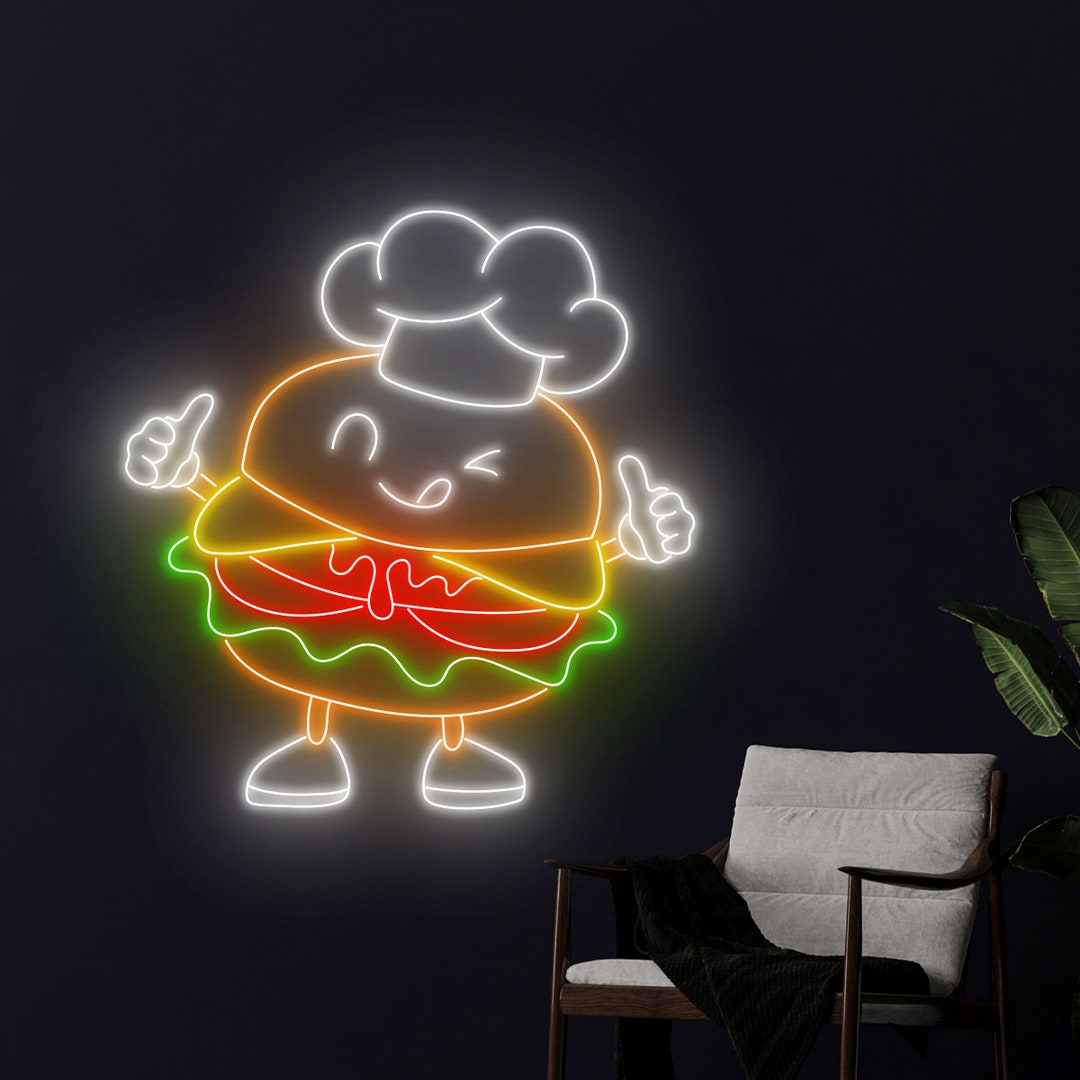 Burgers Restaurant Neon Sign, Cute Burgers Neon Light, Hamburger Led ...