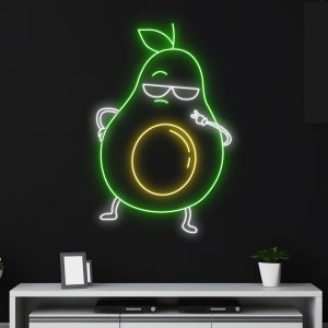 Custom Avocado in Glasses Neon Sign, Avocado V Hand Sign LED Sign ...