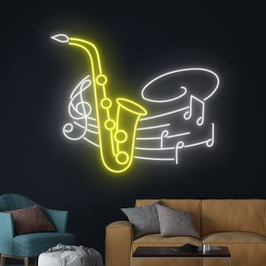 Saxophone Led Sign, Saxophone Neon Light, Saxophone Live Music Neon ...