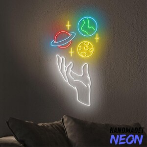 Hand Galaxy Neon Sign, Hand Planet Led Sign, Planet Galaxy Led Light ...