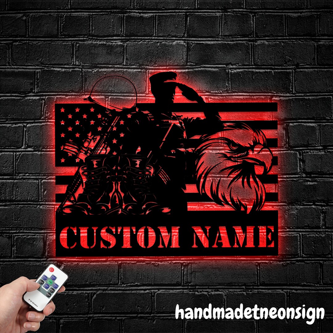 Personalized Veteran Metal Sign, Soldier Metal Light, USA Army Led ...