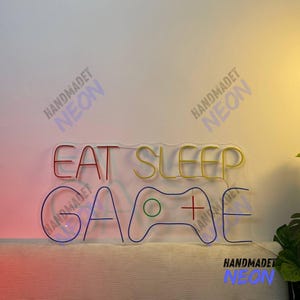 Eat Sleep Game Neon Sign, Eat Sleep Game Led Light, Boys Wall Art Gamer ...