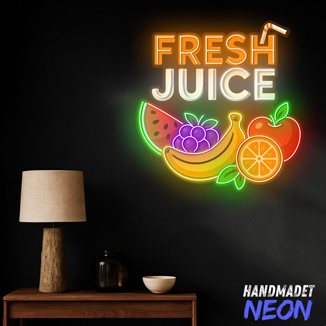 Fresh Juice Neon Sign: Handmade Juice Bar Wall Neon, Juice LED Wall ...