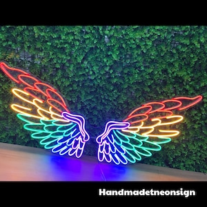 Wings Neon Sign, Wings Color Led Light, Colorful Wings Neon Sign, Neon ...