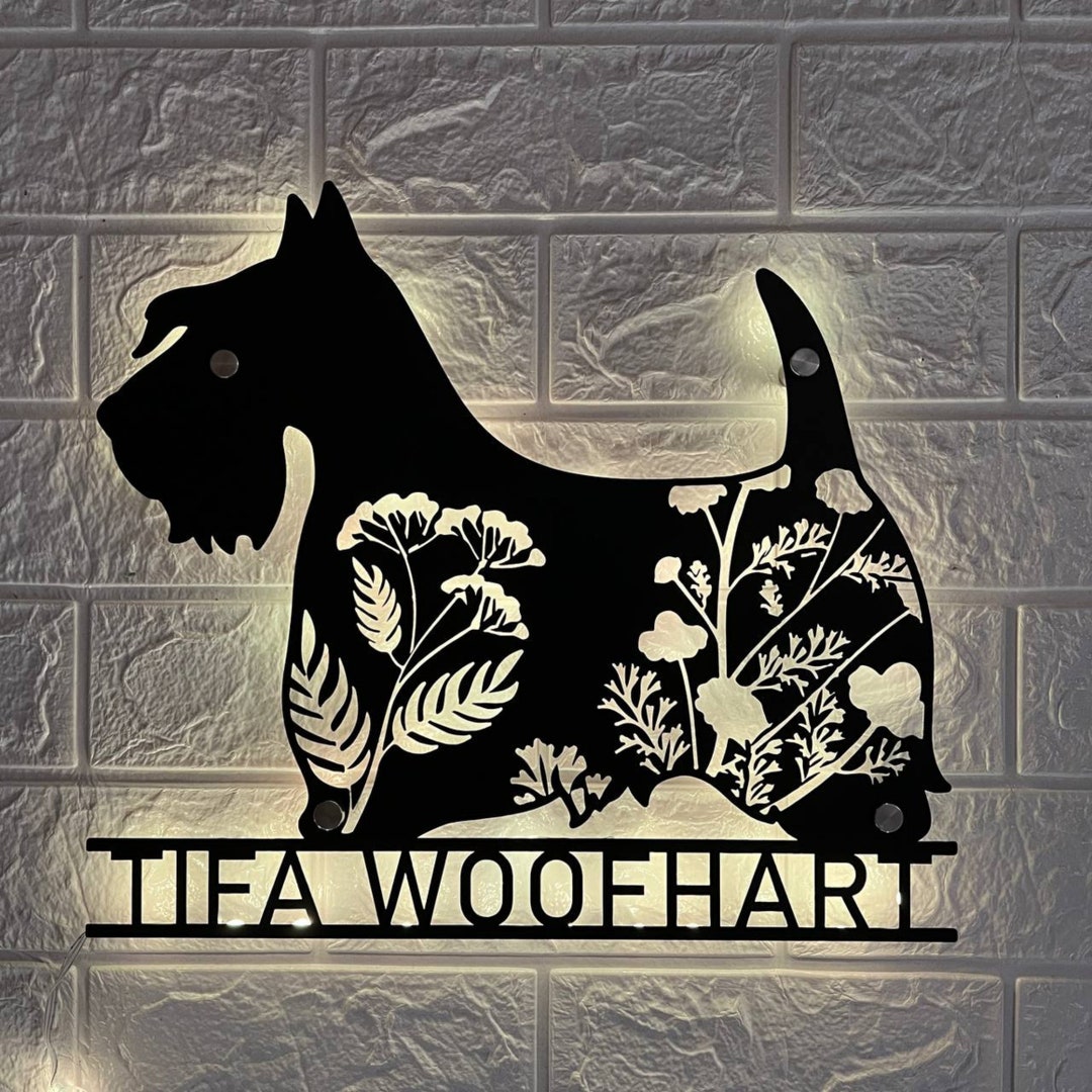 Custom Floral Scottish Terrier Metal Wall LED Light - Personalized ...
