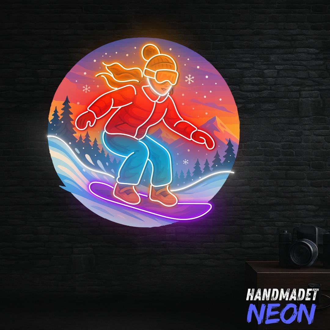 Snowboarding Neon Sign for Game Room Wall Decor, Girl Skiing Neon Light ...