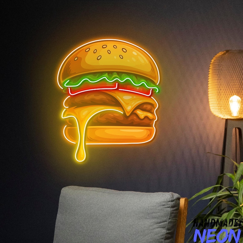 Hamburger Neon Sign for Restaurant Decor, Burger Neon Light, Hamburger ...