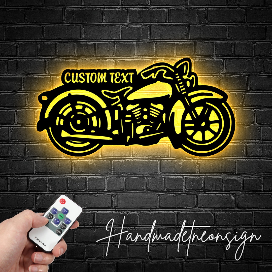 Custom Motorbike Metal Wall Art LED Light - Personalized Motorbike Name ...