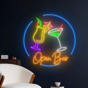 Open Bar Neon Sign, Bar Logo LED Light, Cocktail Juice Fruit Neon Light ...