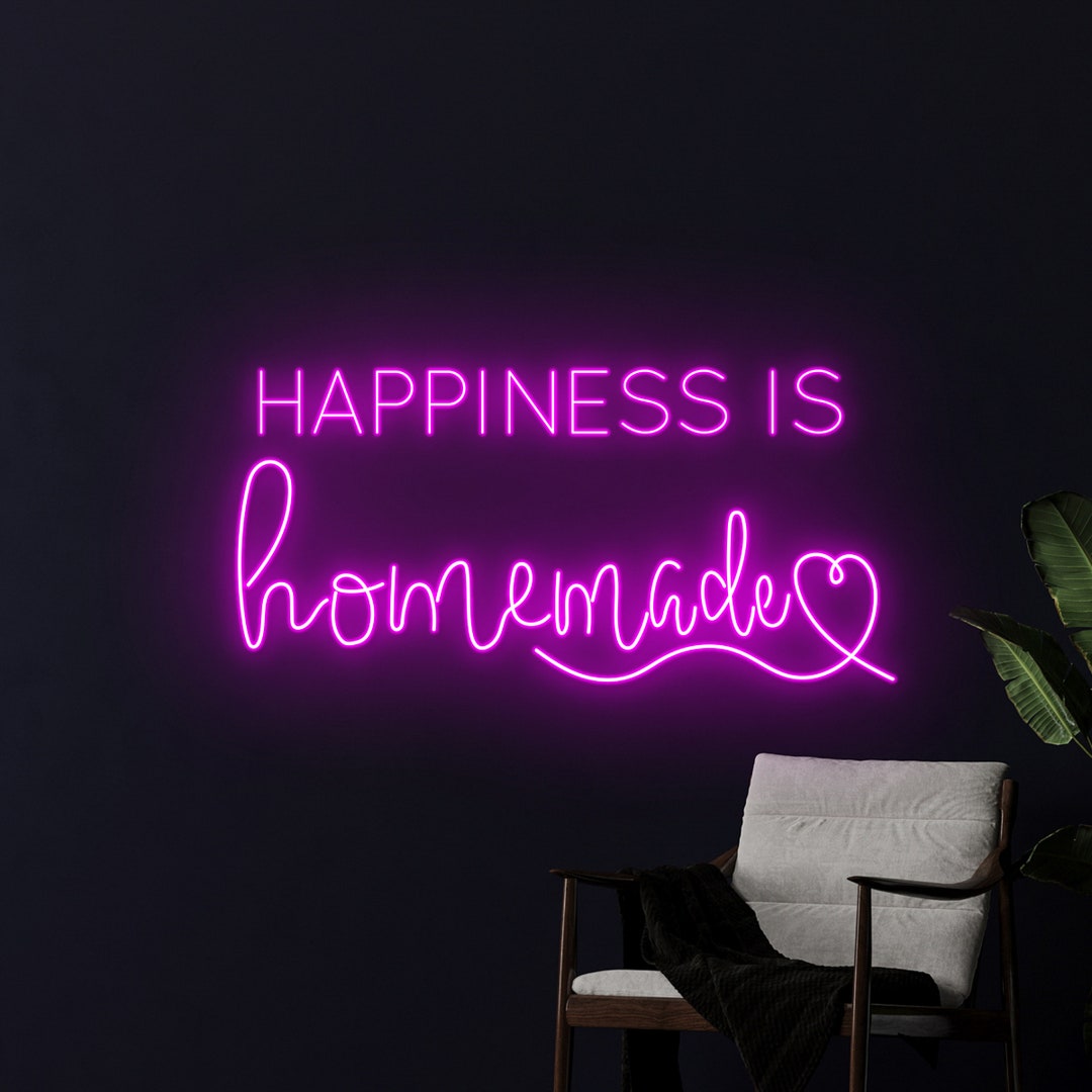 Happiness is Home Made Neon Sign, Custom Quote LED Light, Name Neon ...