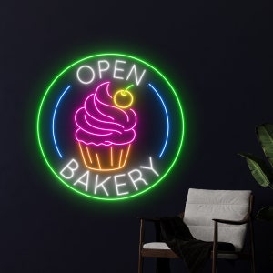 Bakery Open Neon Sign, Cupcake LED Sign, Cupcake Neon Light, Bakery LED ...