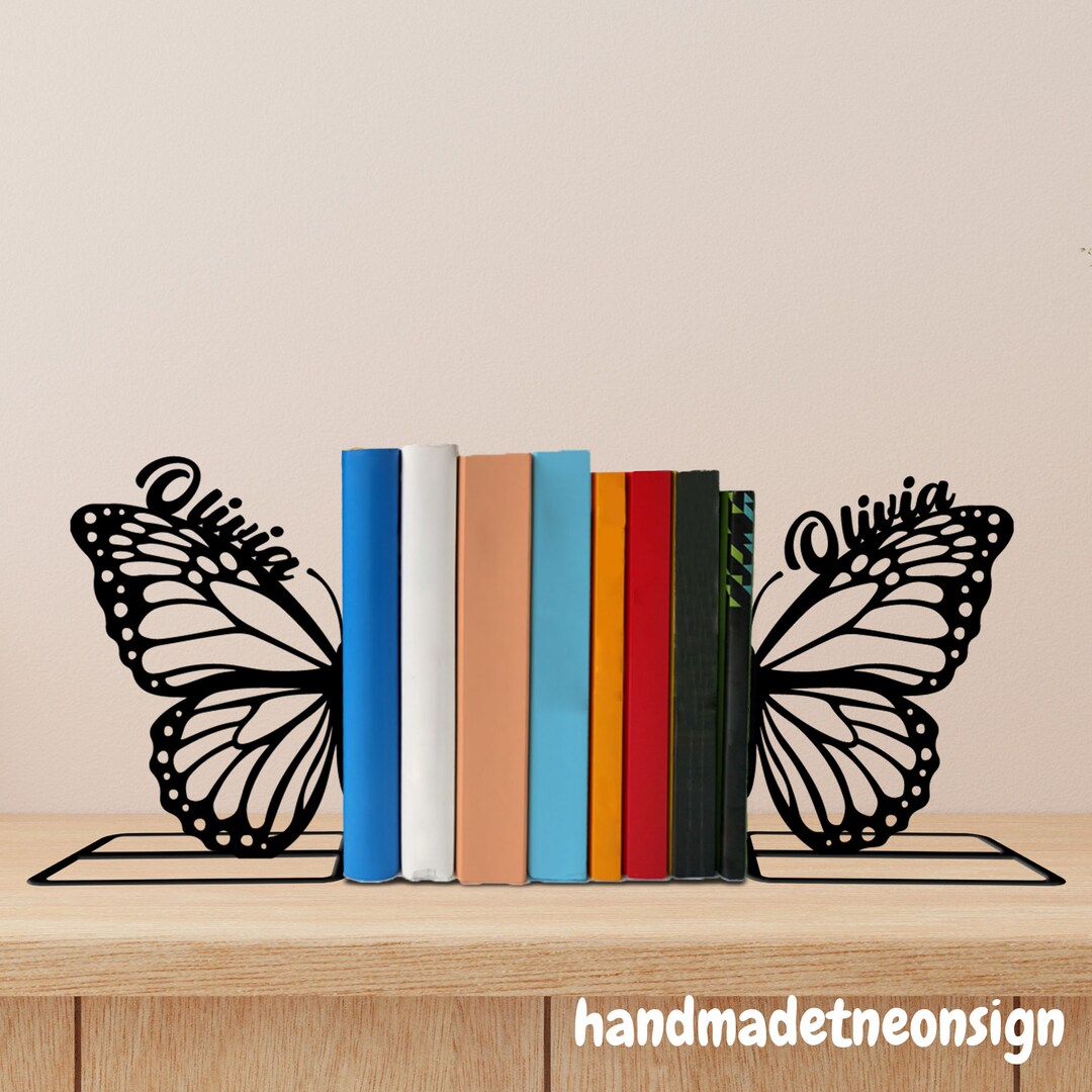 Custom Butterfly Metal Bookends Butterfly Name Bookend, Butterfly Table ...