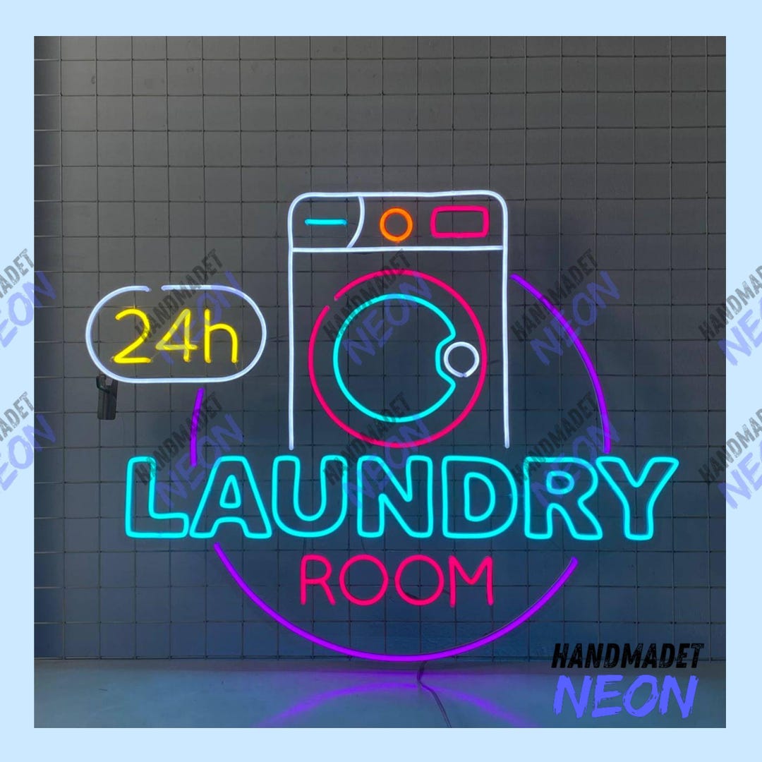 24h Laundry Room Neon Sign, Laundry Machine Led Sign, Laundry Service ...