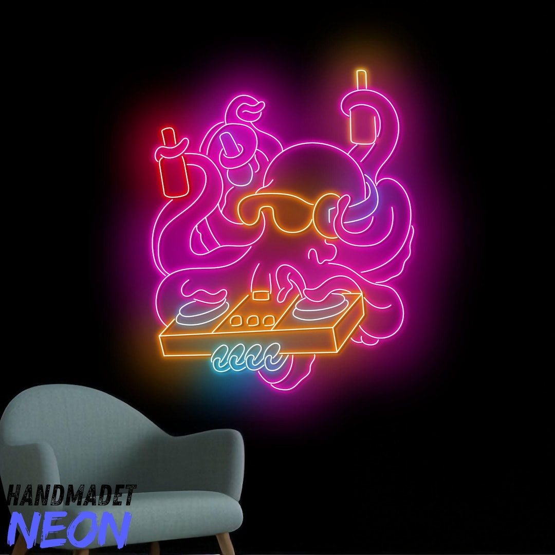 Octopus DJ Neon Sign, DJ Octopus Led Sign, Octopus Music Led Light, Sea ...